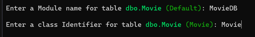 Generating Code for Movie Table - Serenity Guide